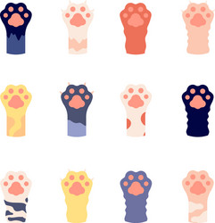 Different cartoon colored cat paws set Royalty Free Vector