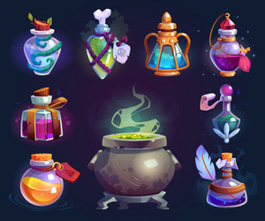 Magic potions icon set Royalty Free Vector Image