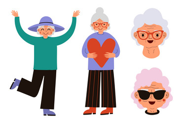 Black white monochrome cheerful smiling old women Vector Image