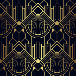 Abstract art deco seamless blue and golden pattern