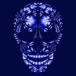 Skull decorated with blue pattern in gzhel style Vector Image