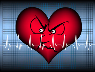 Angry looking heart with cardio line Royalty Free Vector
