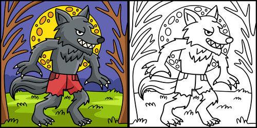 Werewolf halloween coloring page isolated for kids