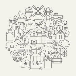 Farm and farming fields linear icons Royalty Free Vector