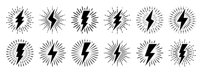 Vintage lightning bolt and sunrays lightnings Vector Image