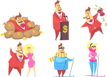 Fat rich millionaire men in red suit funny Vector Image