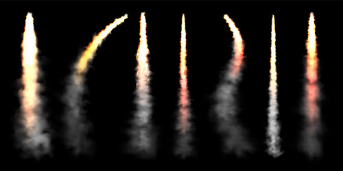 Realistic space rocket launch trails on black Vector Image