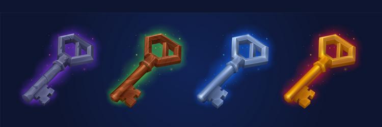 Game keys lock loot box gamer assets evolution Vector Image