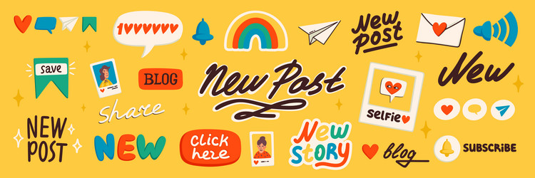 Blog content icons blogging or vlogging cartoon Vector Image