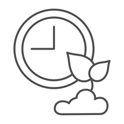 Clock and sprout in soil growing time line icon Vector Image
