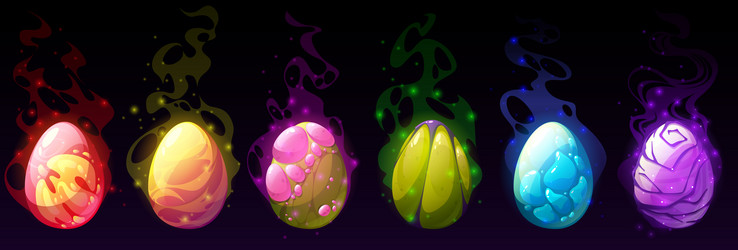 Cartoon set of fairytale dragon with fire breath Vector Image