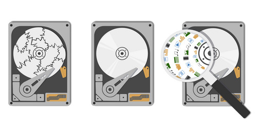 Hard disk drive broken on pieces white Royalty Free Vector