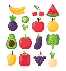 Fresh fruit and vegetables vegan food icon Vector Image