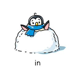 Preposition of place penguin beneath the snowdrift