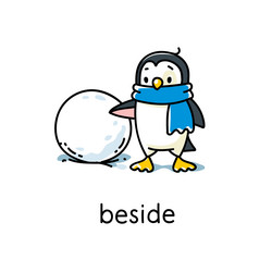 Preposition of place penguin against the snowball Vector Image