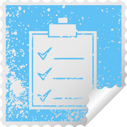 Distressed square peeling sticker symbol check Vector Image