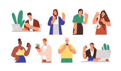 Cashless payment set people pay using mobile Vector Image