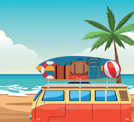 Beach colorful design with travel van Royalty Free Vector