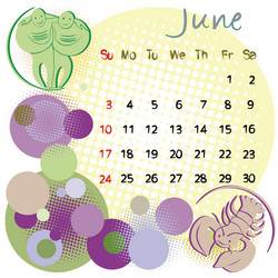 Calendar template for june with red flower Vector Image