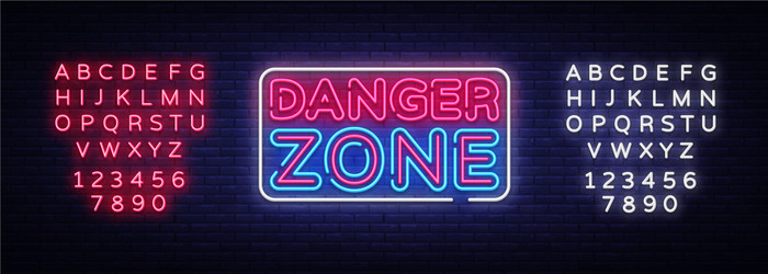 Warning neon text danger zone neon sign Royalty Free Vector