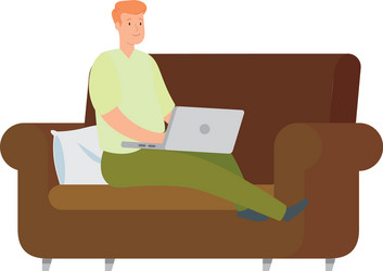 Man sitting in couch with laptop isolated icon Vector Image
