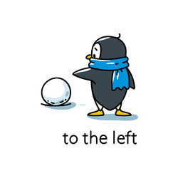 Preposition of place penguin near the snowball Vector Image