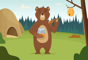 Bear holds honey jar Royalty Free Vector Image