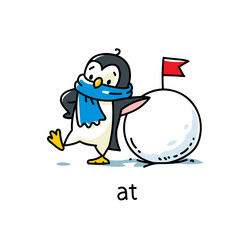 Preposition of place penguin against the snowball Vector Image