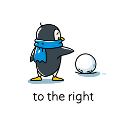 Prepositions penguin and snowball on the left Vector Image
