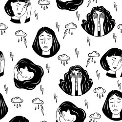 Funny faces and emotions seamless pattern doodle Vector Image