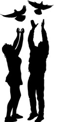 Silhouette a guy and girl letting go Royalty Free Vector
