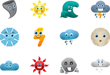 Cartoon weather icons set isolated from Royalty Free Vector