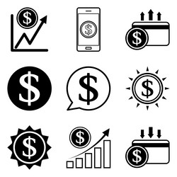 Dollar flat icon set isolated on white background Vector Image