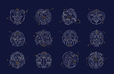 Set of twelve constellations with zodiac symbols Vector Image