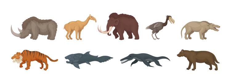 Different extinct prehistoric animals and beast Vector Image