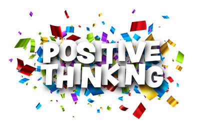 Think positive sign on colorful cut ribbon Vector Image