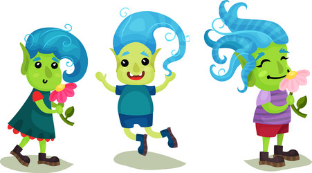 Cute troll characters with different skin and hair