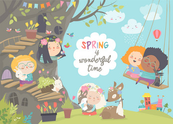Cartoon happy children having fun together Vector Image