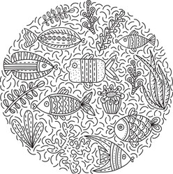 Doodle fish in circle frame Royalty Free Vector Image