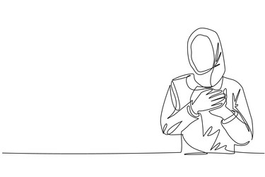 Single continuous line drawing sad depressed arab Vector Image