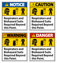 Warning ppe sign respirators and biohazard suits Vector Image