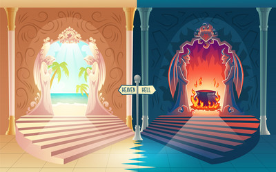 Heaven and hell gates cartoon concept Royalty Free Vector