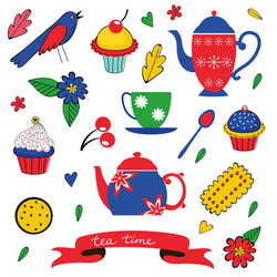 Colorful tea pots collection Royalty Free Vector Image