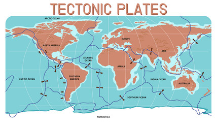 Map of tectonic plates and boundaries Royalty Free Vector