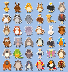 Set of wild animals sticker Royalty Free Vector Image