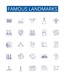 Famous landmarks line icons signs set design Vector Image