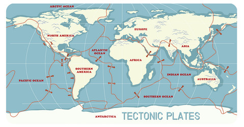 Map of tectonic plates and boundaries Royalty Free Vector