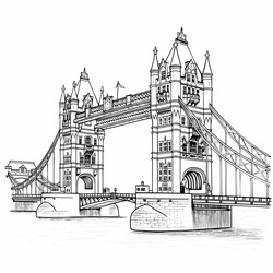 Tower bridge hand-drawn comic bridge Royalty Free Vector