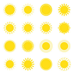 Cartoon sun collection yellow icons set Royalty Free Vector