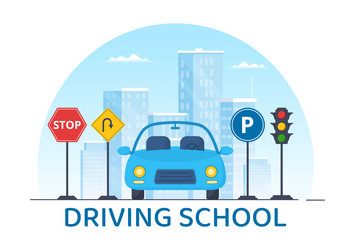 Driving school with education process of car Vector Image